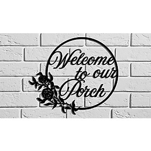 Welcome to Our Porch Wood Sign Housewarming Gift Farmhouse Wood Home Decor Hanging Wooden Decorations Wall Art Sign for Home, Bar,Front Door,Patio,Garden Decor 8x10, 8 x 10 Inch