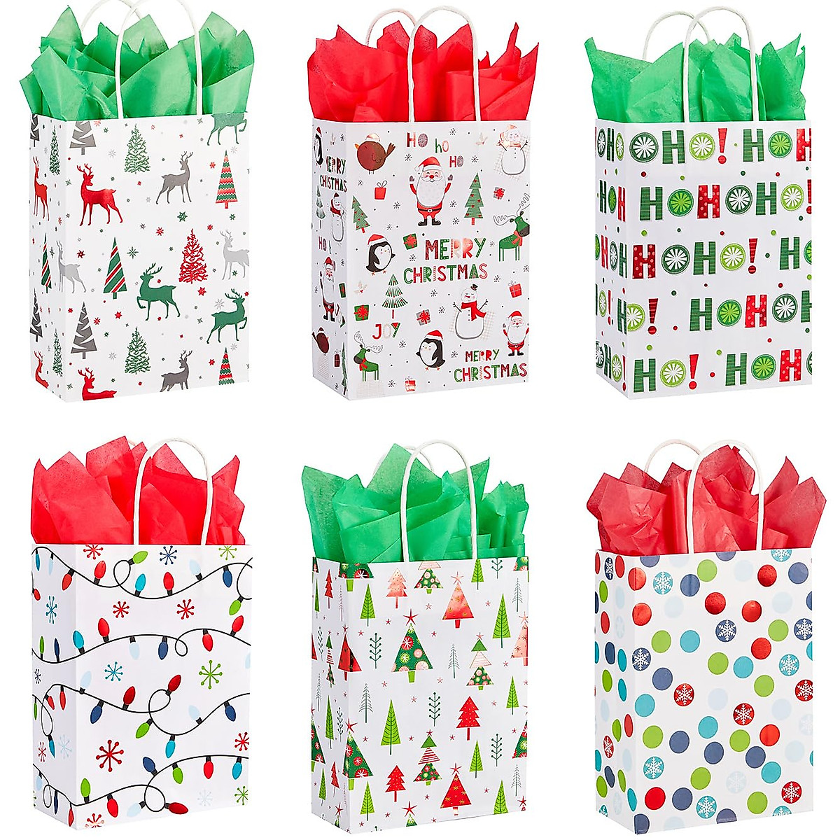 SUNCOLOR 30 Pack Small Christmas Gift Bags With Tissue paper