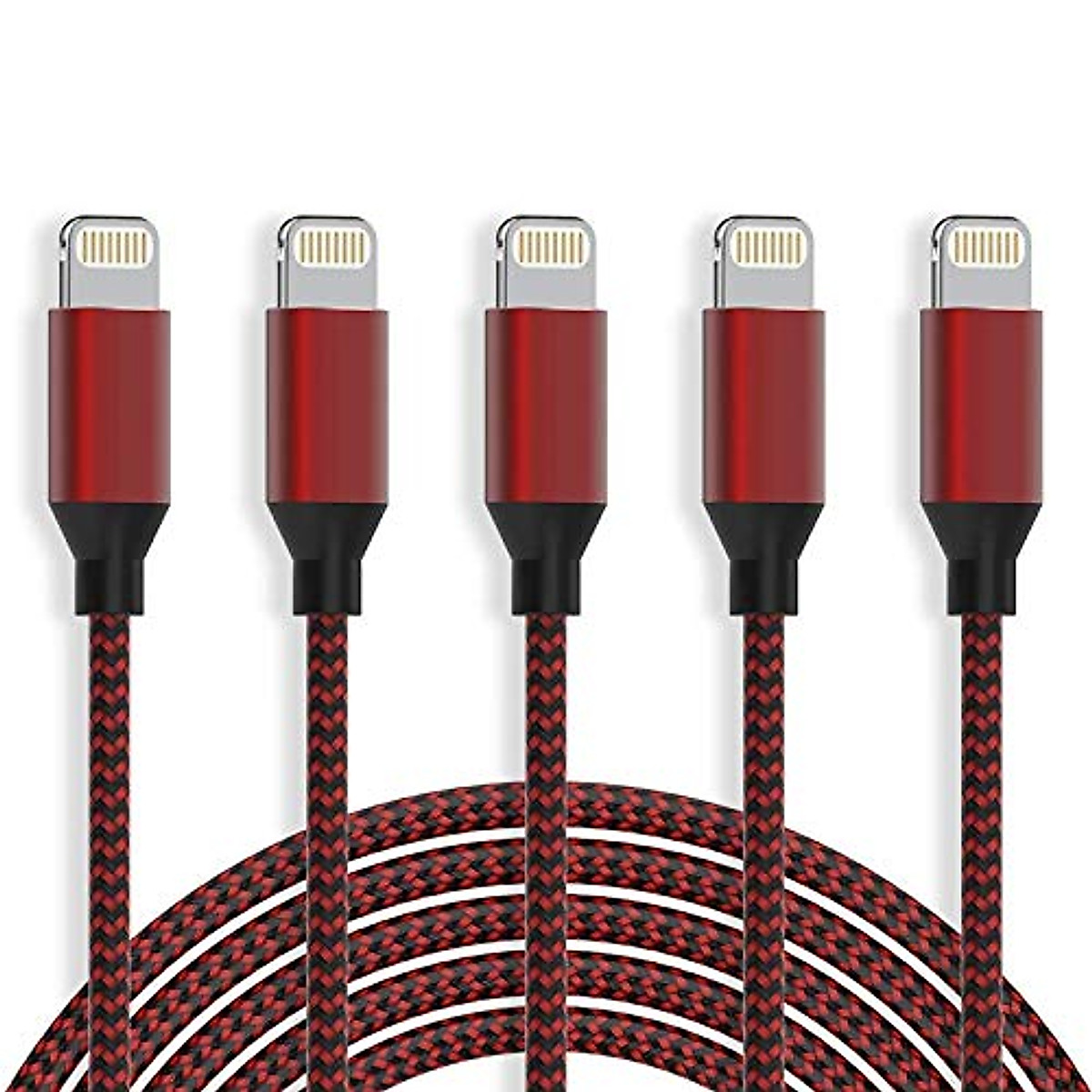 iPhone Charger [MFi Certified] Cable HOVAMP 5Pack[6/6/6/6/6FT] Nylon Braided Fast Compatible iPhone 12Pro/12/11Pro Max and More-Black&Red