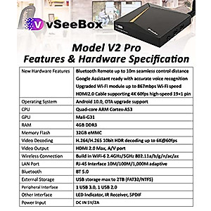 vSeeBox V2 Pro, Newest Android TV Box with Voice Remote Control,Backlit Mini Keyboard and 2Meters 8K HDMI Cable(4GB RAM+ 32 GB ROM)