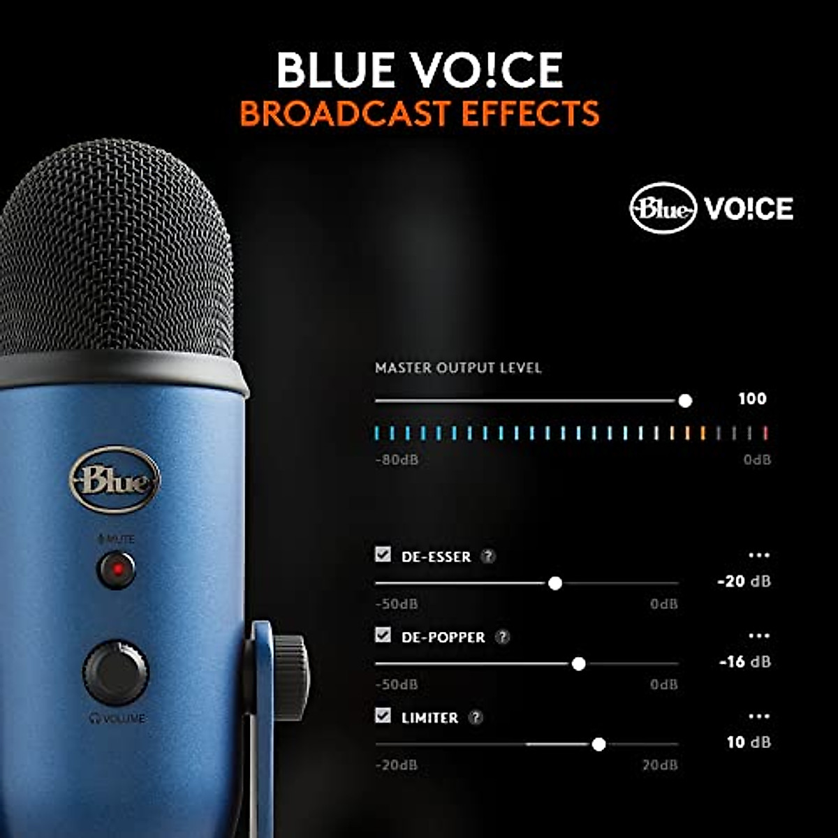 Logitech for Creators Blue Yeti USB Microphone for Gaming, Streaming, Podcasting, Twitch, YouTube, Discord, Recording for PC and Mac, 4 Polar Patterns, Studio Quality Sound, Plug & Play-Midnight Blue