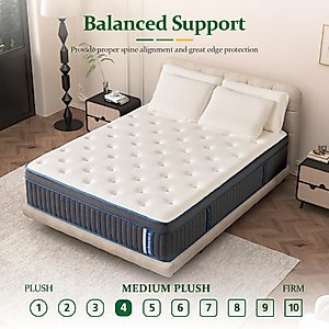 Lechepus TwinXL Mattress, 14Inch Gel Memory Foam with 7-Zone Pocket Spring Mattress TwinXL Size, Cooling Sleep and Pressure Relief, Medium Plush Hybrid Mattresses in Box for Motion Isolation