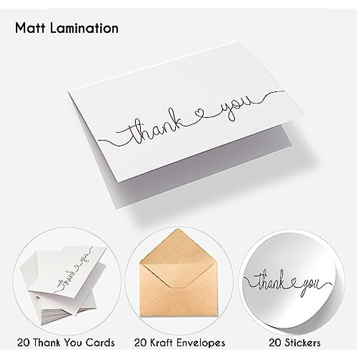 SPEBE Thank You Cards with Kraft Envelopes and Stickers, Bulk Pack of 20, Elegant 4x6-inch Design Modern & Minimalist , Large Thank You Notes for Wedding,Bridal Shower, Business, Baby Shower, Small Business,Funeral, Graduation