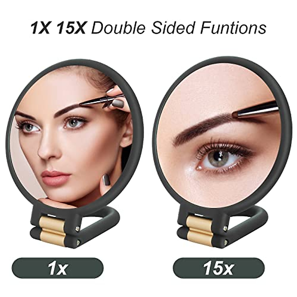 Martvex Handheld Mirror, 1x 15x Magnifying Makeup Mirror with Handle - Double Side Hand Held Mirror with 1x15x Magnification & Foldable Handle, Portable Travel Makeup Hand Mirror for Women(Black)