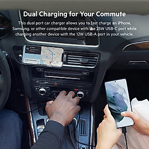 Belkin 37W Dual Port Fast Car Charger with 3.3ft USB-C Cable Included, USB-C 25W PPS Port and USB-A 12W Port for Galaxy S23, S23+, Ultra, Note20, iPhone 14, 13, 12, 11, Pro, Max, Mini and More