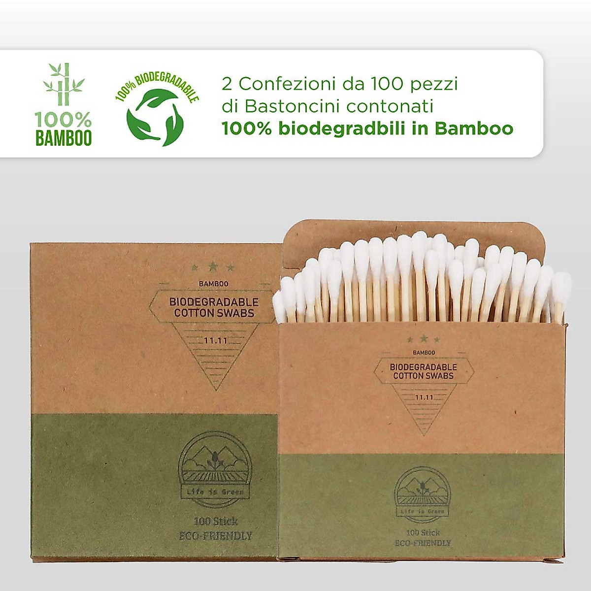 Eco Friendly and Biodegradable Bamboo Toothbrush Water Resistant | Plastic Free Round Handle | Antiseptic Medium Hard Bristles BPA-Free | Natural | Set of Toothbrushes | 200 Bamboo Cotton Swabs FREE