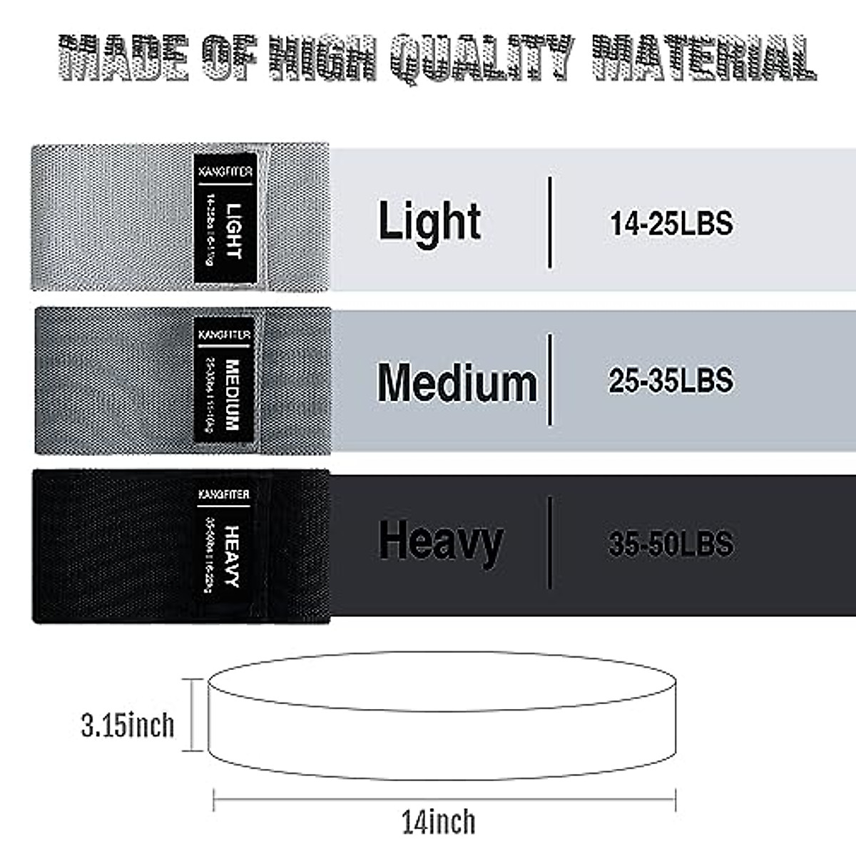 KANGFITER Fabric Resistance Bands for Working Out, 3 Level Non-Slip Booty Bands for Women and Men, Loop Exercise Bands Set for Leg and Glutes, Hip Elastic Bands for Home and Gym Fitness, Yoga, Pilates