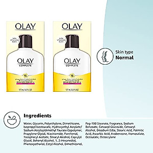 Face Moisturizer by Olay Complete Lotion All Day Daily Facial Moisturizing Lotion SPF 15 for Normal Skin and Hydration, Oil-Free Non-Greasy, 6 Fl Oz (Pack of 2)