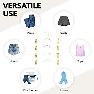 Skirt Hangers with Clips, Gold Hangers, 3 Pack Multi Pants Hangers, Best Skirt Hangers for Women with 360° Swivel Hook, Legging Hanger Space Saving