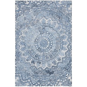 SAFAVIEH Marquee Collection Accent Rug - 4' x 6', Blue & Ivory, Handmade Mandala Medallion Wool, Ideal for High Traffic Areas in Entryway, Living Room, Bedroom (MRQ110D)