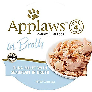 Applaws Cat Food in Broth Pots Variety Bundle Pack -Tuna Lovers Variety Pack 4 Flavors - 2.12 Ounces Each (12 Total) W/Hotspot Pets Collapsible Bowl