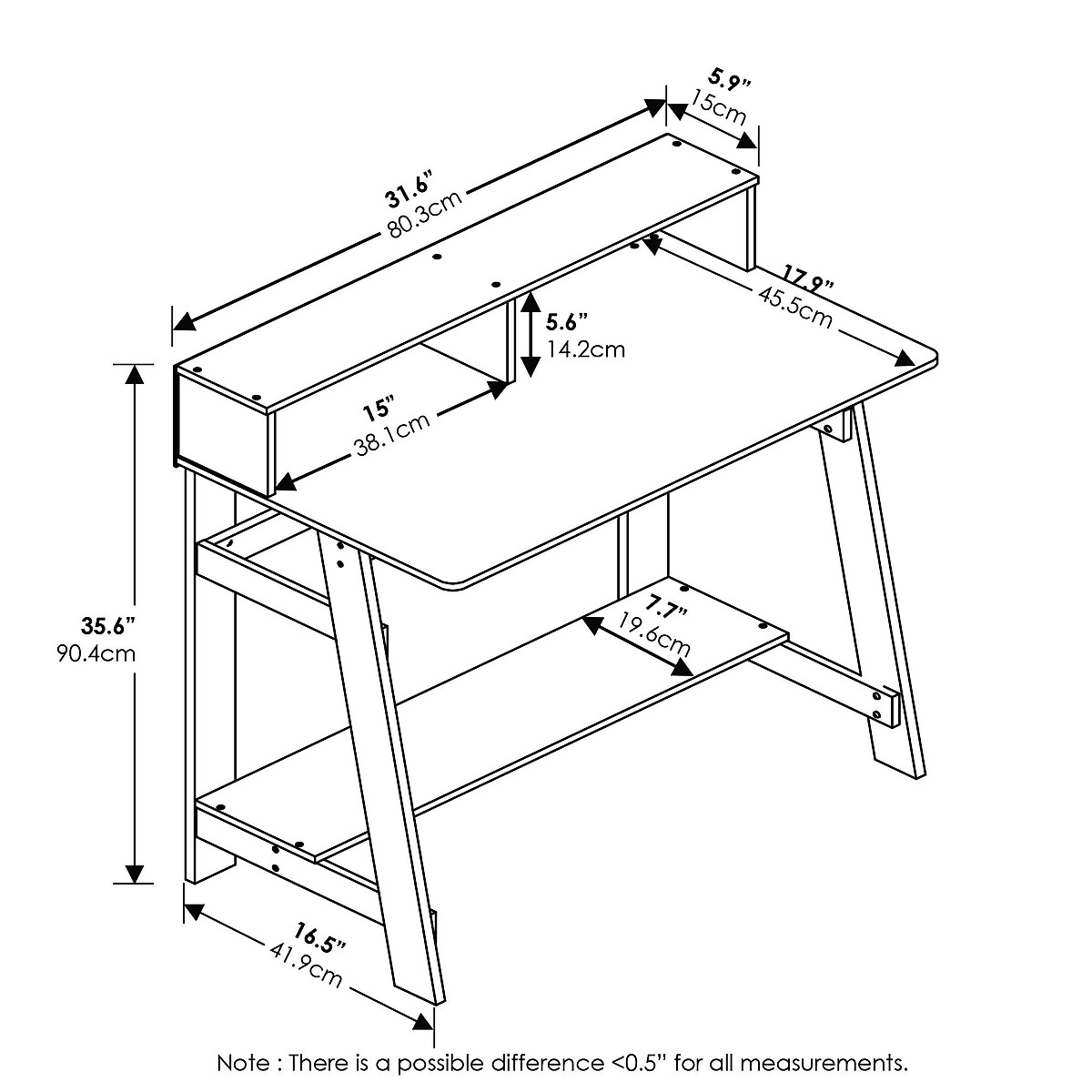 Furinno Simplistic a Frame Computer Desk, Espresso
