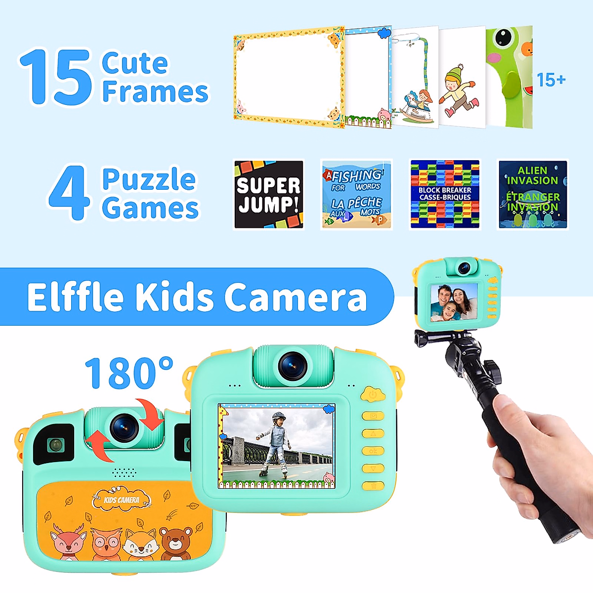 1080P Kids Camera, Underwater kids Waterproof Camera Kids Digital Camera Gifts for Boys Girls Age 3-13 HD Mini Children Camcorder 2.4 Inch IPS Screen with 32GB Card and Soft Silicone Case