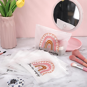 Wesiti 50 Pcs Rainbow Cosmetic Bag Inspirational Gifts for Women Motivational Quotes Cosmetic Makeup Bag Bulk EVA Matte Waterproof Zippered Pouch for Women Girl Teacher Christmas Gift(You Are Amazing)