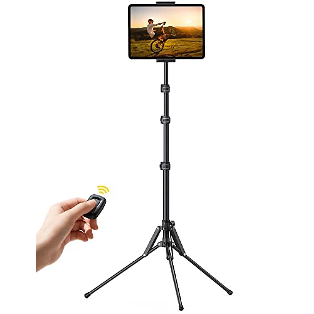 Lamicall Tablet Floor Tripod Stand - 64.9" Tablet Holder Mount with Adjustable Height for Stream/Watching with Bluetooth Remote, for iPad Pro 12.9, Mini, Air, iPhone and 4.7-13" Tablet and Cellphone