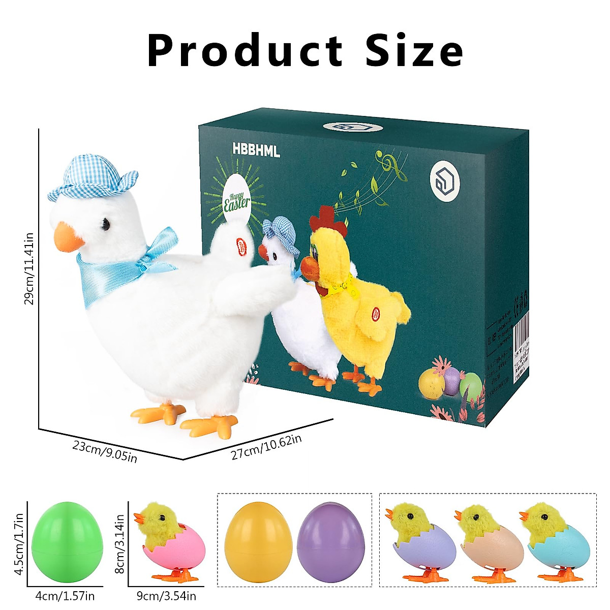 hbbhml Plush Electric Stuffed Laying Egg Chicken Toy Doll with Sound Music Easter for Boys Girls
