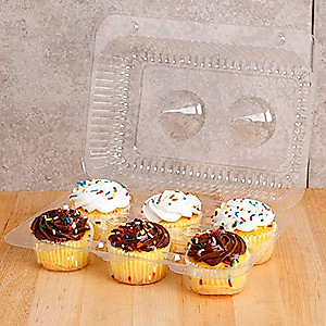 10 Cupcake Containers Plastic Disposable | High Dome Cupcake Boxes 6 Compartment Cupcake Holders Disposable Cupcake Carrier | Half Dozen Cupcake Trays | Durable Cup Cake Muffin Packaging Transporter