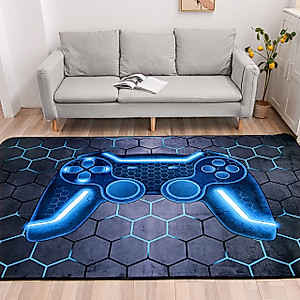 NTBED Game Console Area Rug for Bedroom Sofa Playroom Gaming Geometric Bedside Rugs Gamer Decorative Floor Mat Carpet (3x5 Feet, Blue)