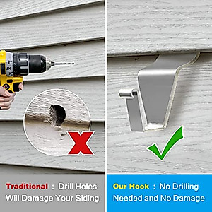 Hulzkon Vinyl Siding Hooks (60 Pack), Heavy Duty No-Hole Hangers Low Profile Design for Vinly Siding Decor, Wreaths, Tools, Lights, Outdoor Stainless Steel Vinyl Siding Clips