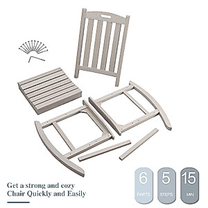 Psilvam Oversized Outdoor Rocking Chair, with 21" Wide Seat and 32" Tall Backrest, Pre-Assembled with Most Components for Effortless Installation (Gray)