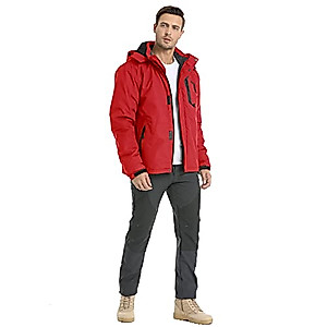 Dr.Cyril Men's Ski Jacket Waterproof Warm Winter Coat Detachable Hood Mountain Windproof Rain Jacket (M, Red)