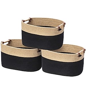 Large Rectangular Storage Baskets Bins for Organizing, 3 Set Woven Rope Jute Baby Baskets, Decorative Storage Baskets for Blankets, Nursery Baskets Organizer Bins for Baby Toys, Nursery Decor Gift