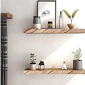 YYWUOJJ Wood Floating Shelves for Wall Decor, Rustic Wall Shelves for Bedroom Bathroom Kitchen Living Room, Set of 4 Light Walnut