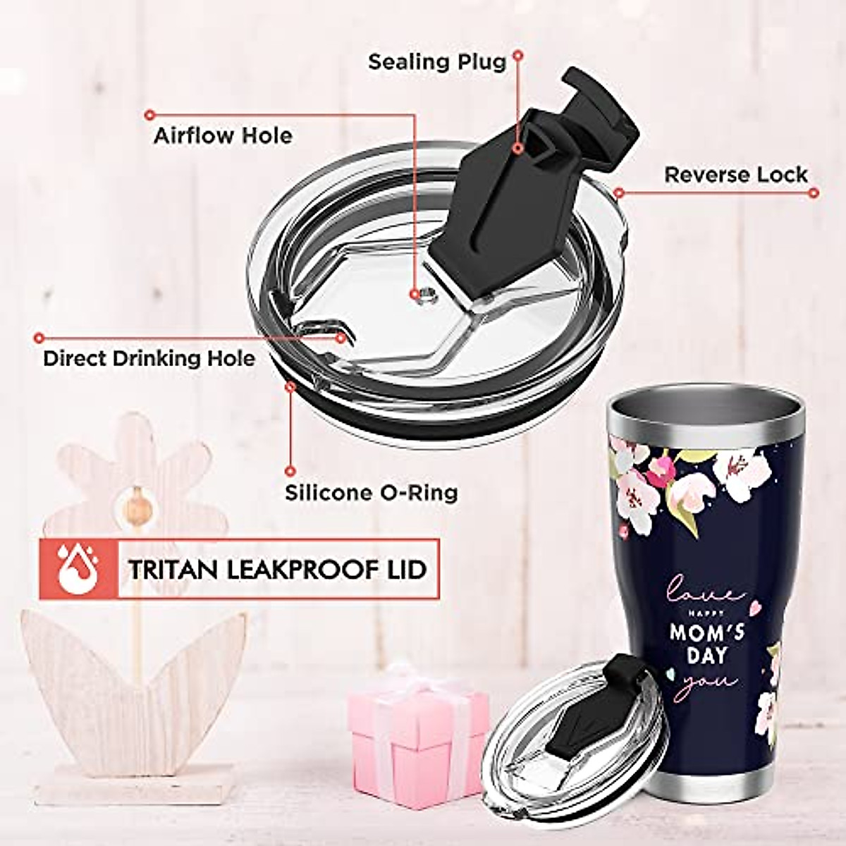 HAUSHOF Mothers Day Tumbler, Mothers Day Gifts for Mom from Daughter, Son, Husband, Birthday Gifts for Mom, 20oz Stainless Steel and Double Wall Insulated Tumbler with Lid-Dark Blue Happy Mom's Day