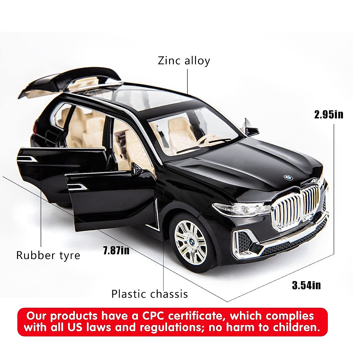 BDTCTK 1/24 Compatible for X7 SUV Model Car Toy Diecast Toy Cars, Zinc Alloy Pull Back Toy car with Sound and Light for Kids Boy Girl Gift(Black)