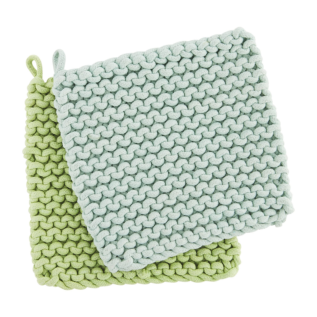 Mud Pie Pastel Crochet Pot Holder Set, Green, 8" x 8"