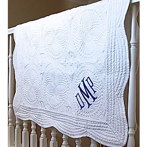 Monogram Baby Quilt 36 x 46 Inches White Blanket Cotton