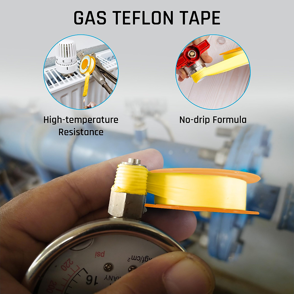 TAPEWELL Yellow Gas Pipe Thread Sealant Tape - Pack of 1-260" Length 1/2" Width Thread Seal Tape - for Propane, Natural Gas, and More