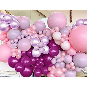 TOPLLON Pink Balloon Garland Arch Kit 135 Pcs, Double Stuffed Baby Shower Decorations for Girl with Macaron Purple Dusty Pink Balloons for Birthday Party Decorations