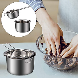 1 Set Double Boiler Pot Stainless Steel Water Boiling Melting Pot with Dual Pour Spout for Candle Butter Chocolate Cheese Caramel 600ml