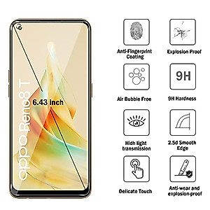 Natbok 2 Pack for OPPO Reno 8T 4G Screen Protector,9H Tempered Glass Film,HD Clear Scratch Resistant,Case Friendly Bubble-Free Easy Installation for OPPO Reno 8T 4G Glass Screen Protector
