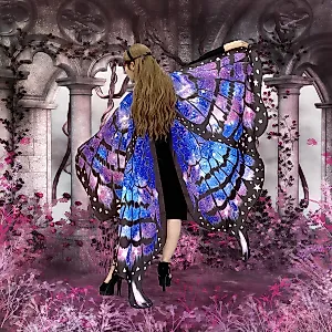 Shireake Baby Butterfly Wings Costume, Double-Sided Printing Adult Halloween Butterfly Cape Costume Women Party