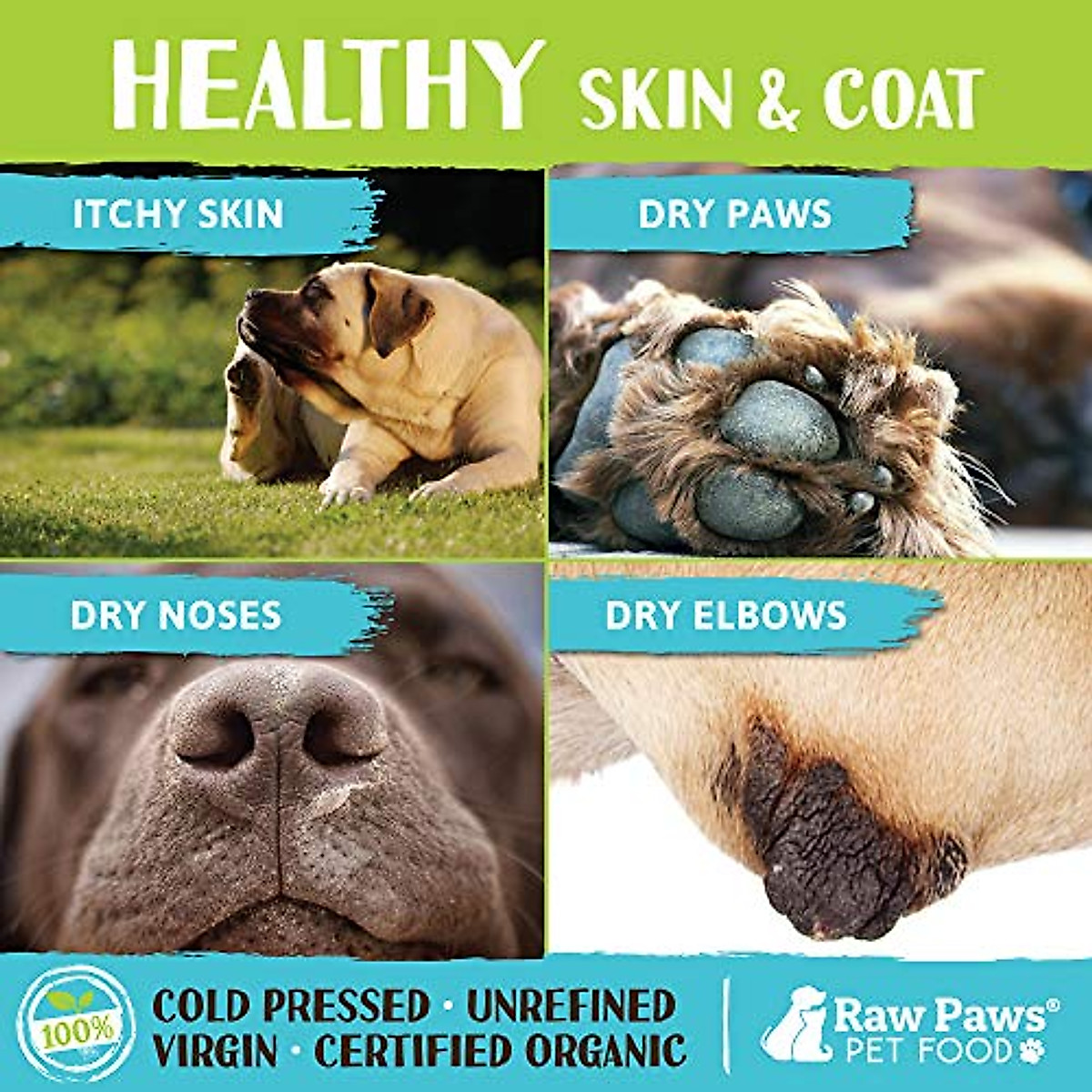 Raw Paws Organic Coconut Oil for Dogs & Cats, 4-oz - Treatment for Itchy Skin, Dry Nose, Paws, Elbows, Hot Spot Lotion for Dogs, Natural Hairball Remedy for Dogs & Cats