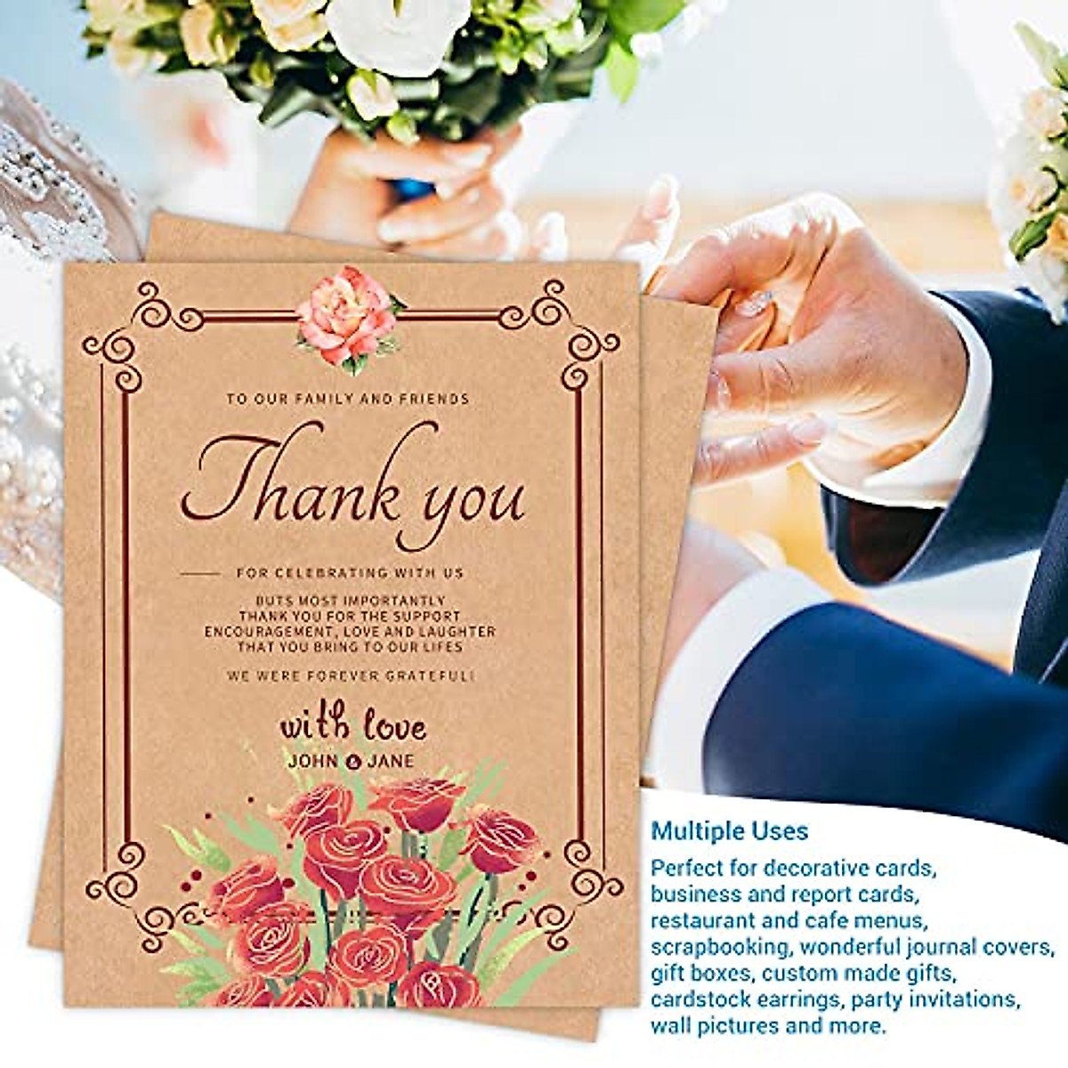 Brown Kraft Cardstock Thick Paper 100 Sheets, Ohuhu 8.5" x 11" Heavyweight 80lb Cover Card Stock for Crafts and DIY Cards Making