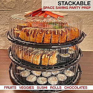 12 Pack Convenient Plastic Food Containers with Lids 12 in– Disposable Serving Tray – Black Serving Platter – Food Tray – Recyclable Plastic Tray with Clear Lid – Serving Trays for Party And Occasions