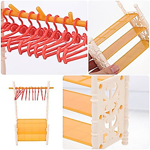 Toyvian Mini Clothes Hanger Rack Doll Dress Up Storage Rack Mini Shoe Rack for Doll Mini Clothes Rack Clothing Rack with Storage Shelf Miniature Wardrobe for Dollhouse, 10.22in