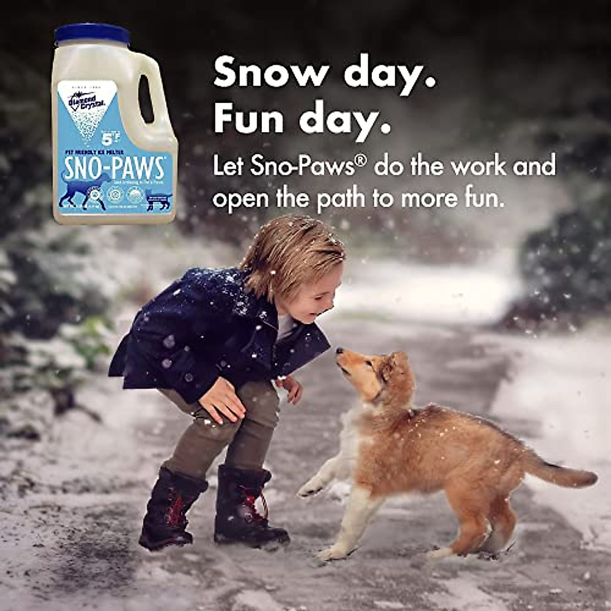 Diamond Crystal SNO-Paws Snow and Ice Melter - Calcium Chloride & Salt-Free Pet Safe Ice Melter with Blue Tint - Melts Ice Down to 5 Degrees