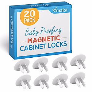 60 Pack - Baby Proofing Magnetic Cabinet Locks 20 Locks & 2 Keys Bundle with 38 Pack Baby Proofing Outlet Covers