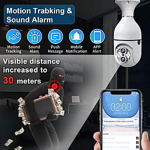 Light Bulb Security Camera, Upgrade 10X Digital Zoom Light Bulb Camera, WiFi Dual Lens Indoor Outdoor Light Socket Security Camera with APP/Color Night Vision/Motion Tracking/Two-Way Audio