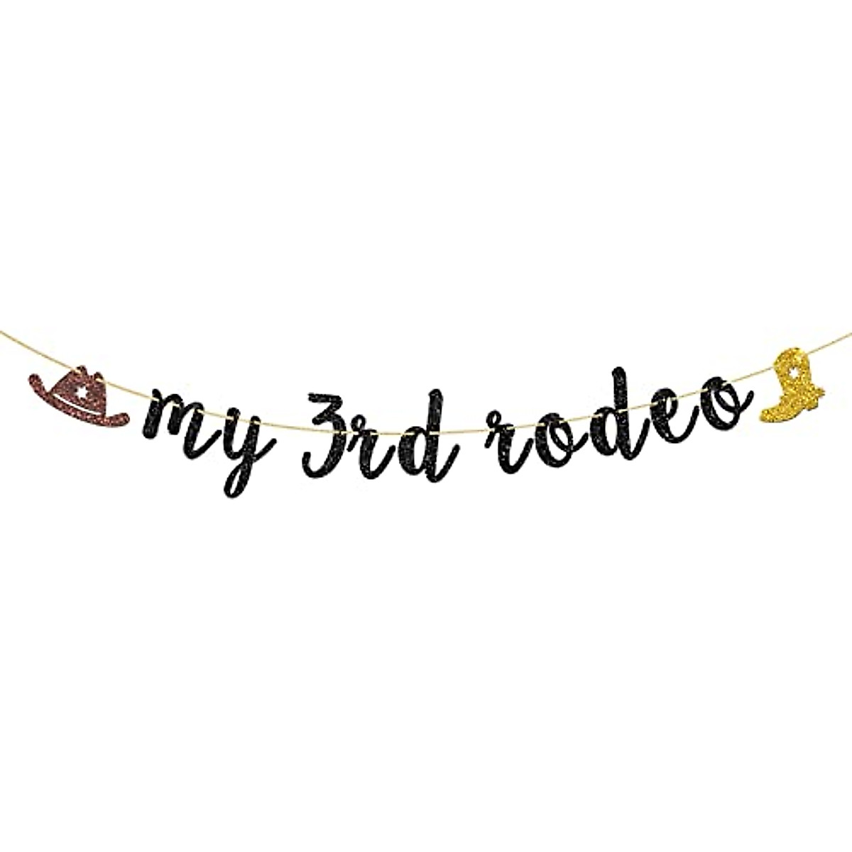 INNORU My 3rd Rodeo Banner, Mexican Theme 3rd Birthday Party Decorations, West Cowboy Cowgirl Three Birthday Party Decorations Black Glitter