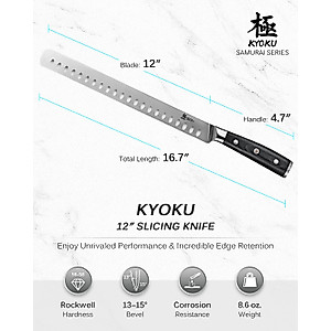 KYOKU 12" Slicing Knife, Samurai Series Brisket Knife for Meat Cutting with Pakkawood Handle, Japanese High Carbon Steel Meat Carving Knife for BBQ Brisket Turkey Ham Rib Roast Beef with Sheath & Case