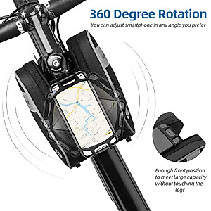 ROCKBROS Bike Front Frame/Handlebar Phone Mount Bag Top Tube Bike/Bicycle Bag Waterproof Cycling Accessories Bike Pouch with 360° Rotation Phone Holder Fit Smartphone Below 6.7''