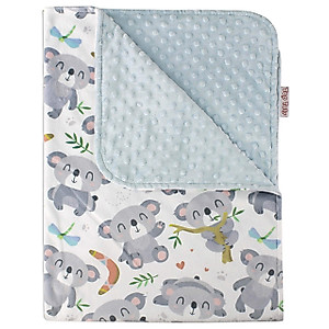 Top Tots Baby Blanket - Baby Koala Bears & Butterflies with Light Blue Minky Dot