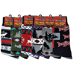 6 pairs Packs Thermal Lodge Socks for Men and Women, Heated Winter Non-Skid Boot Socks, Insulated for Cold (as1, numeric, numeric_10, numeric_13, regular, regular, Assorted Winter Themed, 10-13)