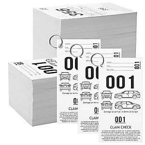 Ireer 1000 Sets Parking Tickets Vehicle Claim Tags with Car Diagram 3 Part Key Tags Perforated Cardstock Temporary Parking Tags Numbered 000-999 with 1000 Pcs Rings