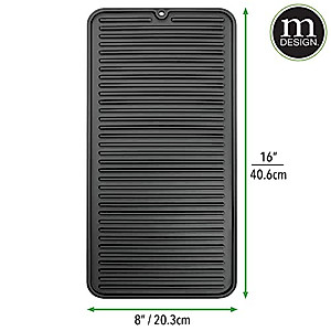 mDesign Silicone Dish Drying Mat - Protector for Kitchen Countertop, Sink - Ribbed Design, Raised Edges, Non-Slip, Waterproof, Heat Resistant, Dishwasher Safe, Small, Linelle Collection, Black